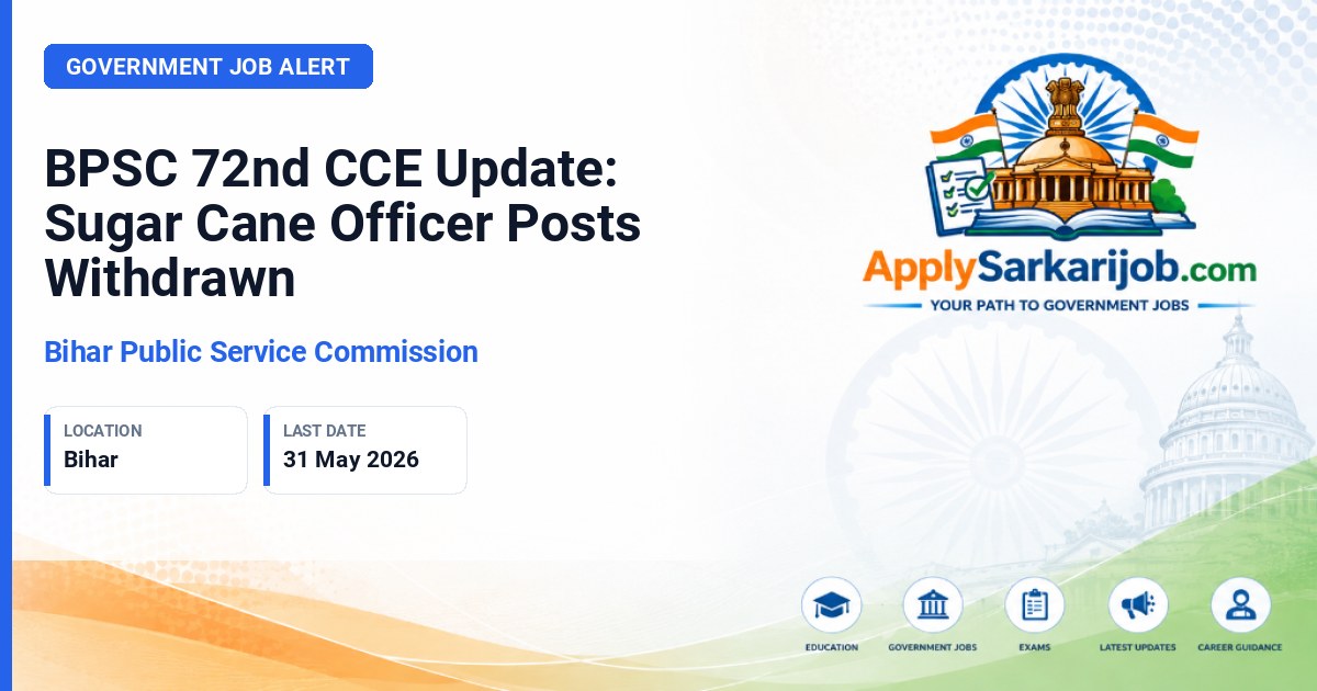 BPSC 72nd CCE: Sugar Cane Officer Vacancies Removed (2026 Update)